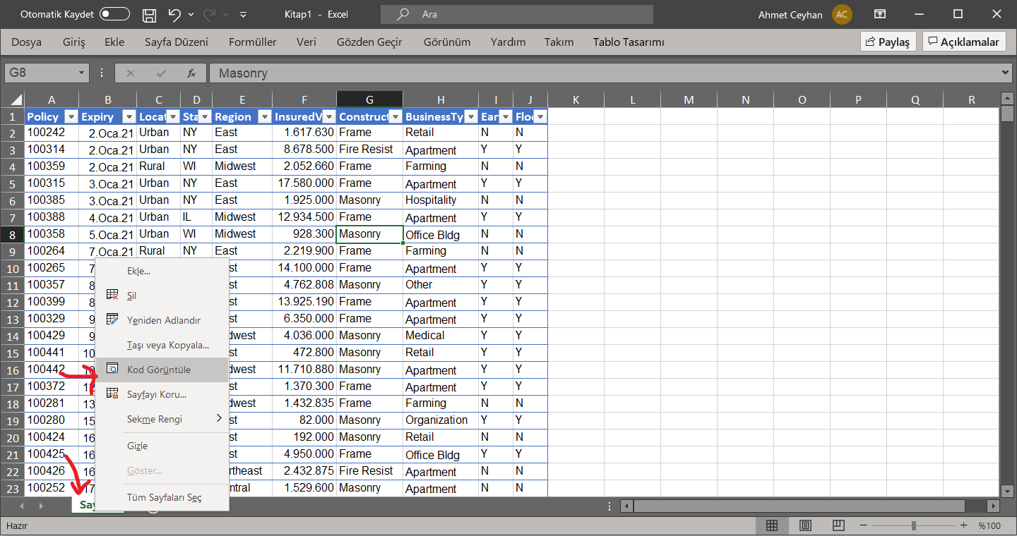 Excel 'de Ctrl+F ile arama yaptığımızda sonucun bulunduğu (aktif ...
